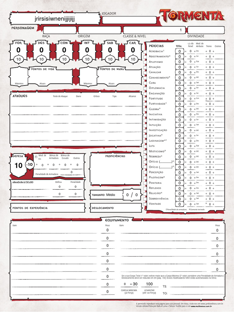T20 - Ficha Editável (Copy) (Copy) (Copy) | PDF