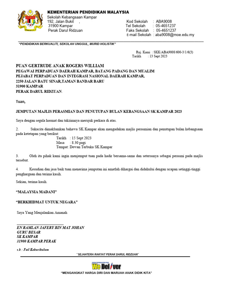 Surat Jemputan Perasmi Bulan Kebangsaan 2023 | PDF