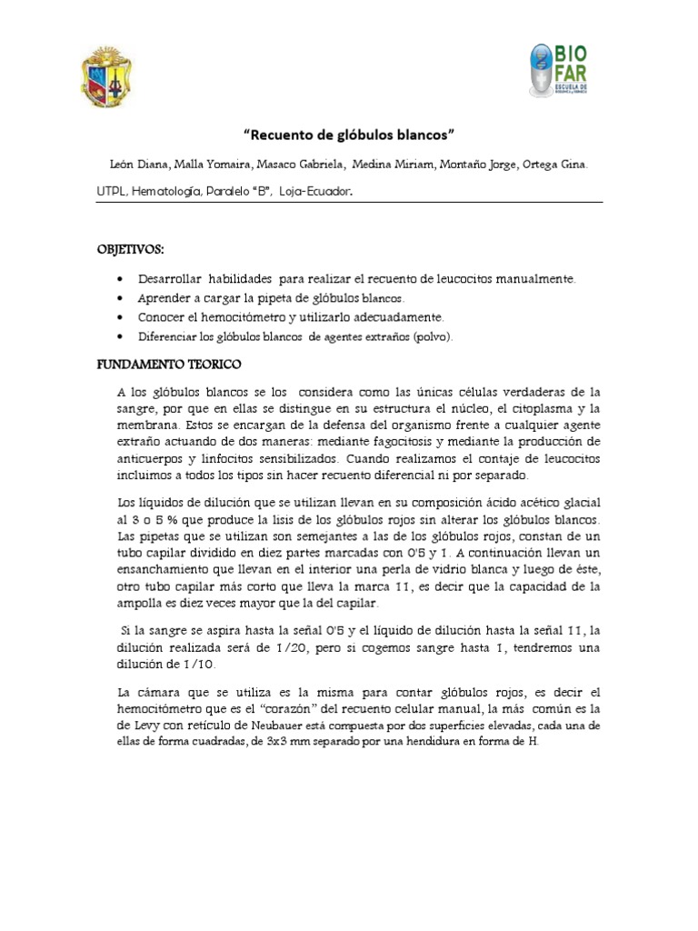 Recuento de Globulos Blancos | PDF | Leucocito | Sangre