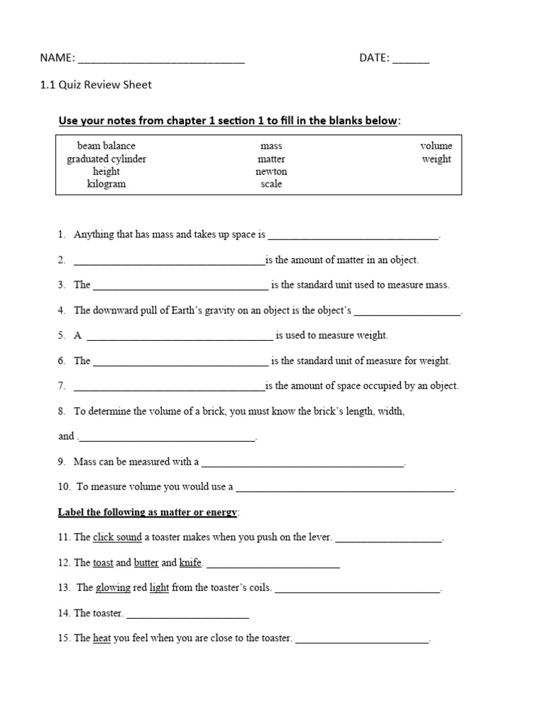 1.1 Quiz Review Sheet 2 | PDF | Teaching Methods & Materials