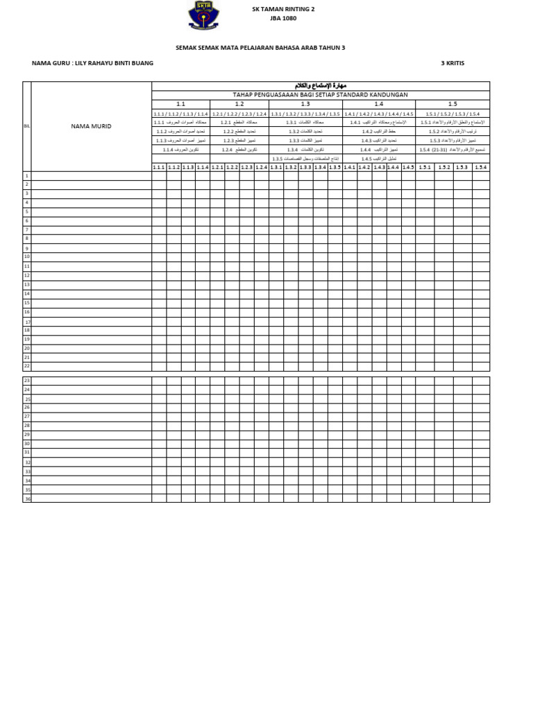 Rekod Transit PBD Bhs Arab THN 3, 2022 | PDF