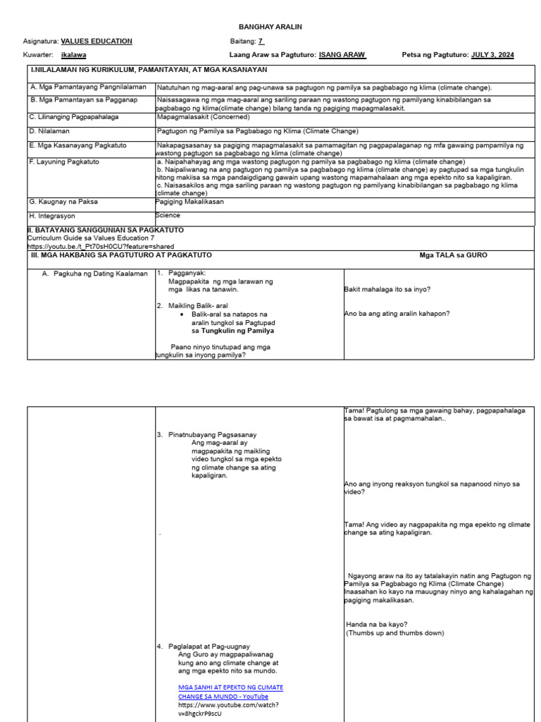Ve7 Lesson Plan Q2-6 | PDF