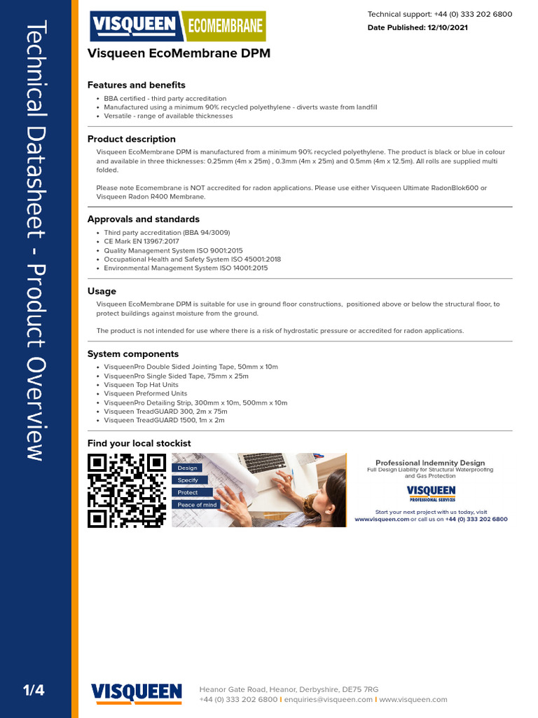 Visqueen EcoMembrane DPM Datasheet | PDF | Concrete | Materials