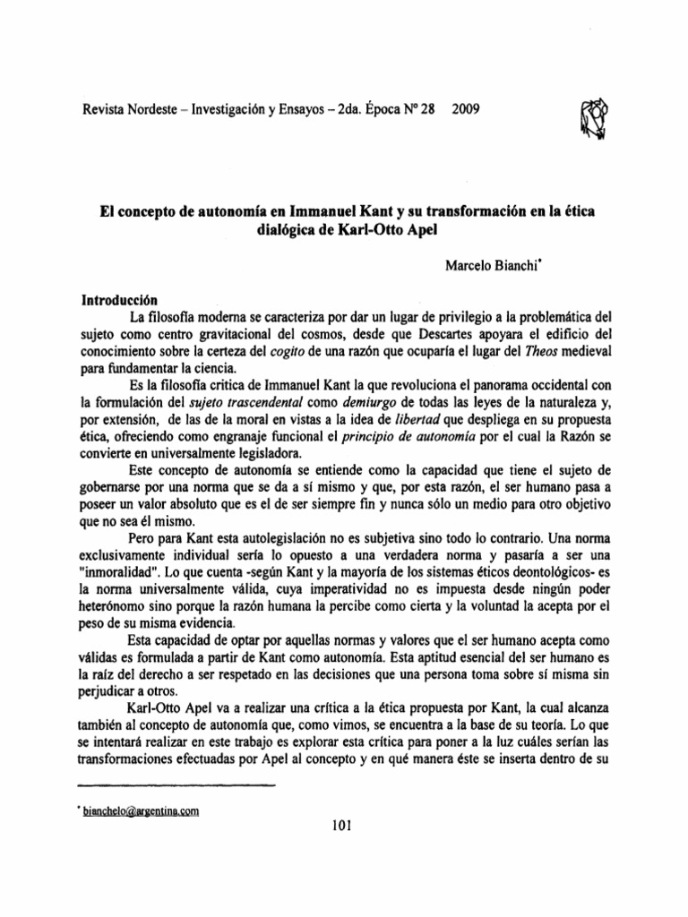Concepto de Autonomía en Kant | PDF | Immanuel Kant | Autonomía