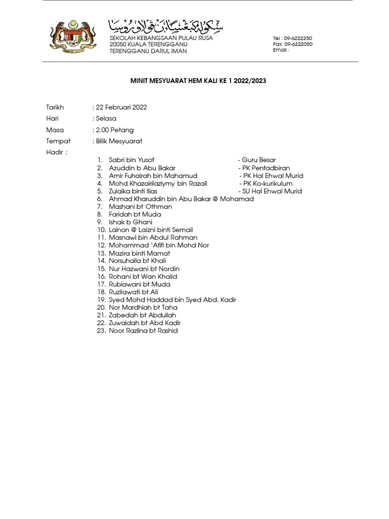 Minit Mesy Hem Kali 1 2022 | PDF