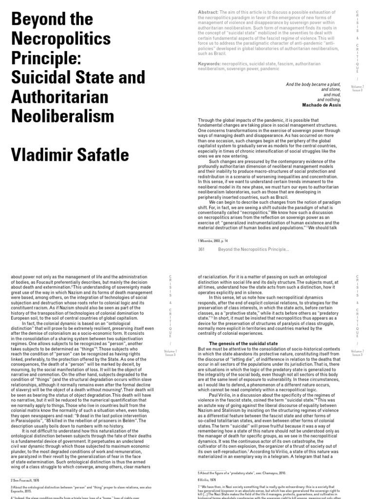 Beyond The Necropolitics Principle Suici | PDF | Fascism | Slavery