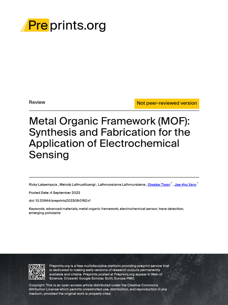 Metal Organic Framework Mof Synthesis And Fabricat Pdf Redox Organic Synthesis