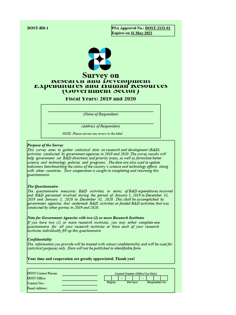 Government R & D Questionnaire DARFO 02 R4D | PDF | Expense | Science