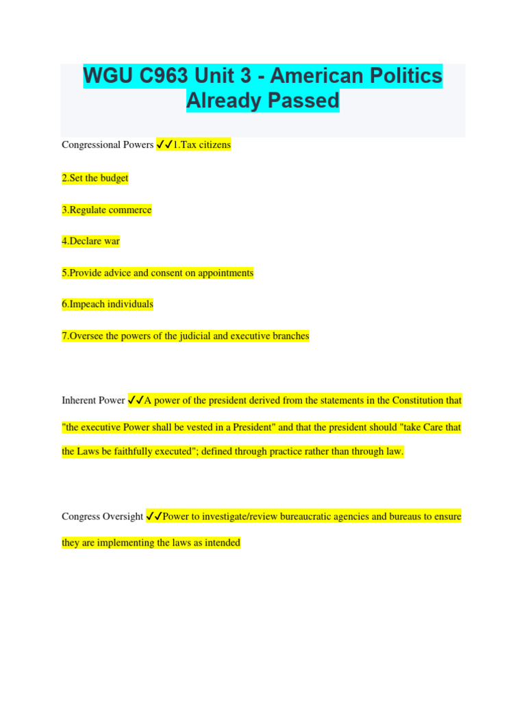 WGU C963 Unit 3 - American Politics Already Passed | PDF | United ...