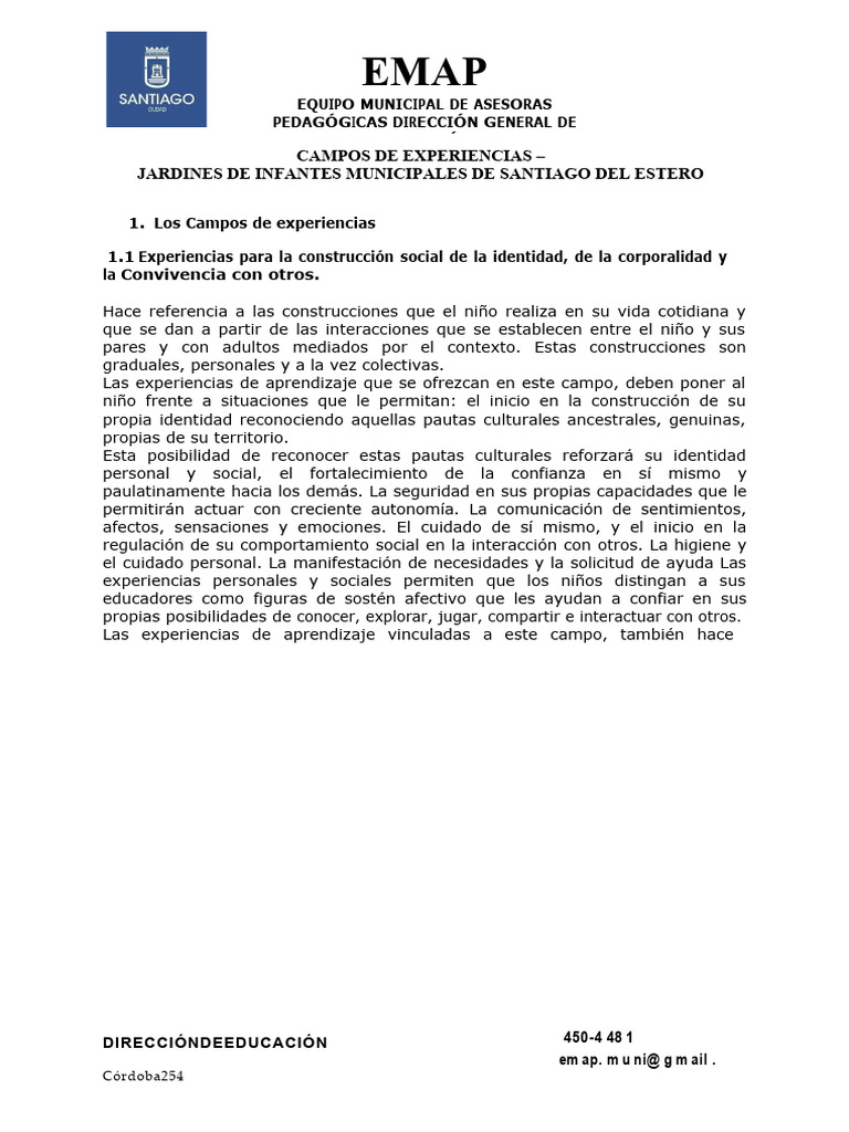 Campos de Experiencia - Orgnizadores de La Enseanza - EMAP | PDF | Educación de la primera ...