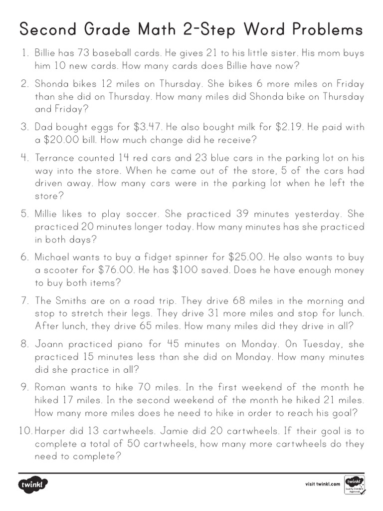 Second Grade 2step Word Problems Cards English | PDF