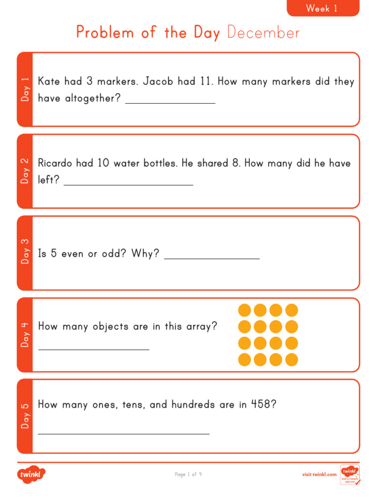 Second Grade Math Problem of The Day December Activity - Ver - 1 | PDF