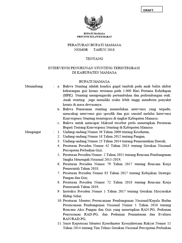 Draf Perbub Stunting Mamasa | PDF | Kesehatan Holistik