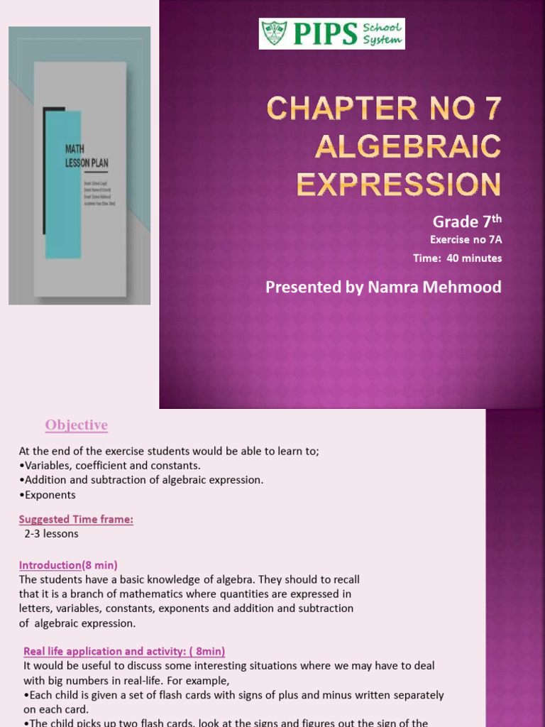 Maths Presentation Grade 7th Topic Algebraic Expression - Compressed ...