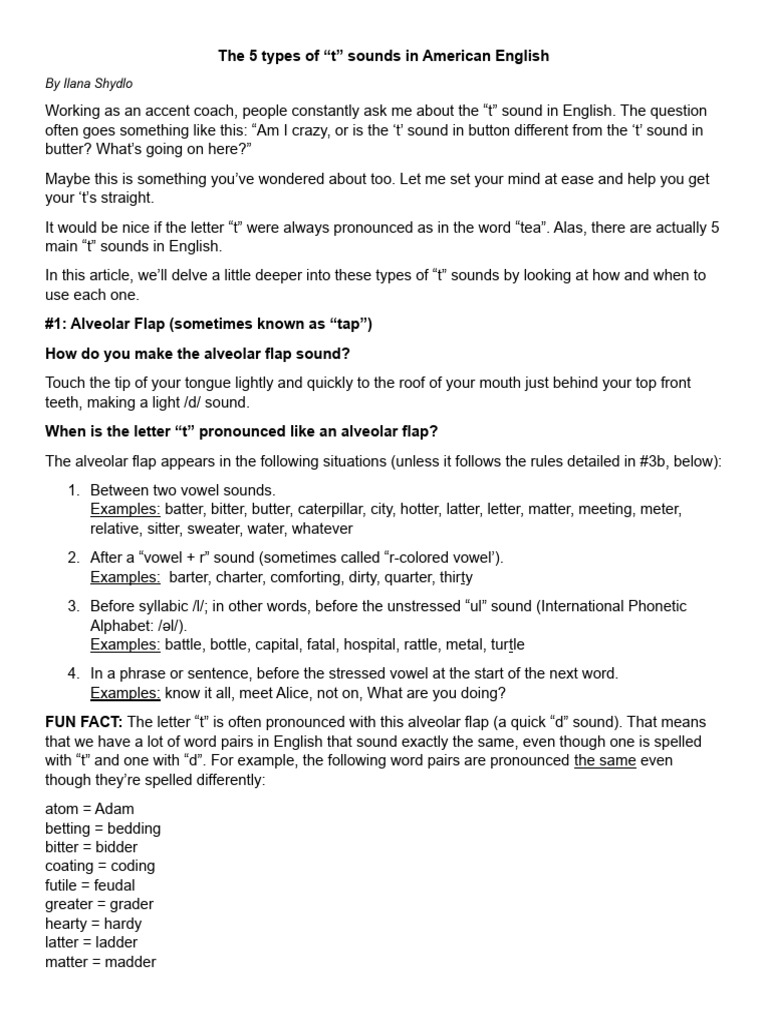 Understanding 5 American English "T" Sounds | PDF | Linguistics | Phonetics
