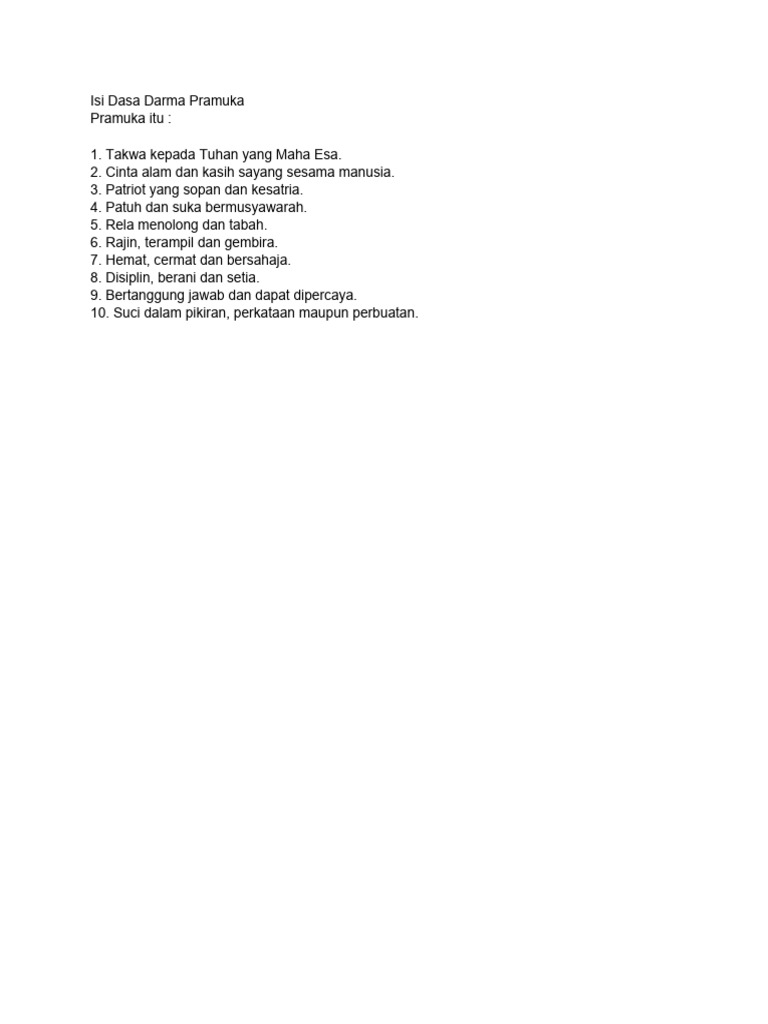 Dasa Darma Pramuka dan Sejarahnya | PDF