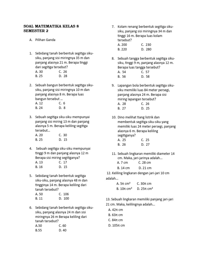 Soal MTK Kelas 8a Semester 2 | PDF | Metode & Bahan Ajar