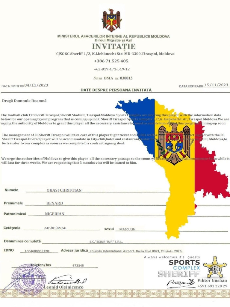 Moldova Official Invitation Letter G format | PDF