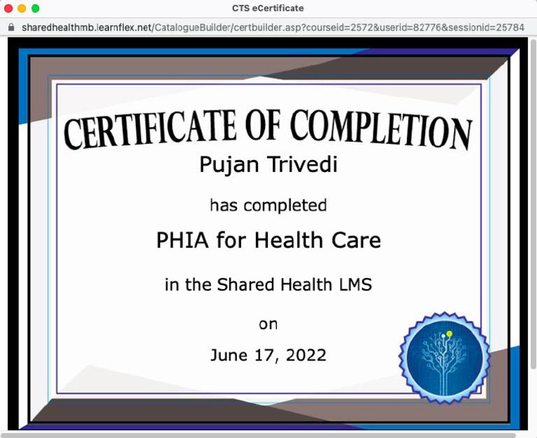 Phia Certificate Pdf
