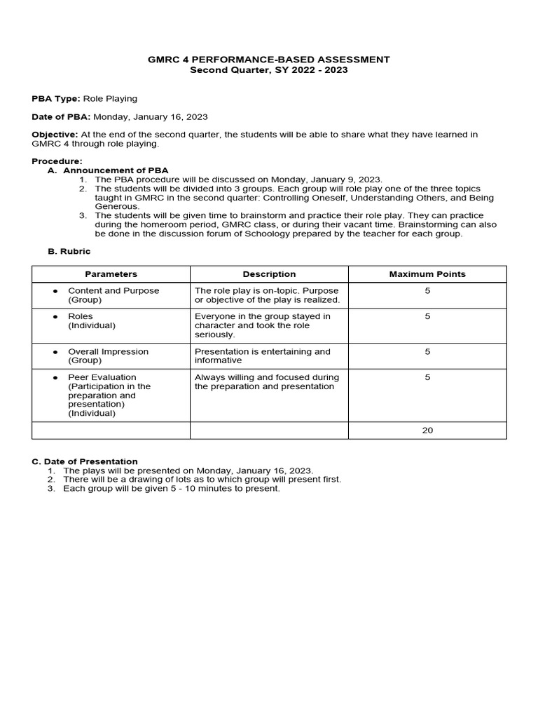 PBA Procedure - 2nd Quarter | PDF | Cognition | Human Communication