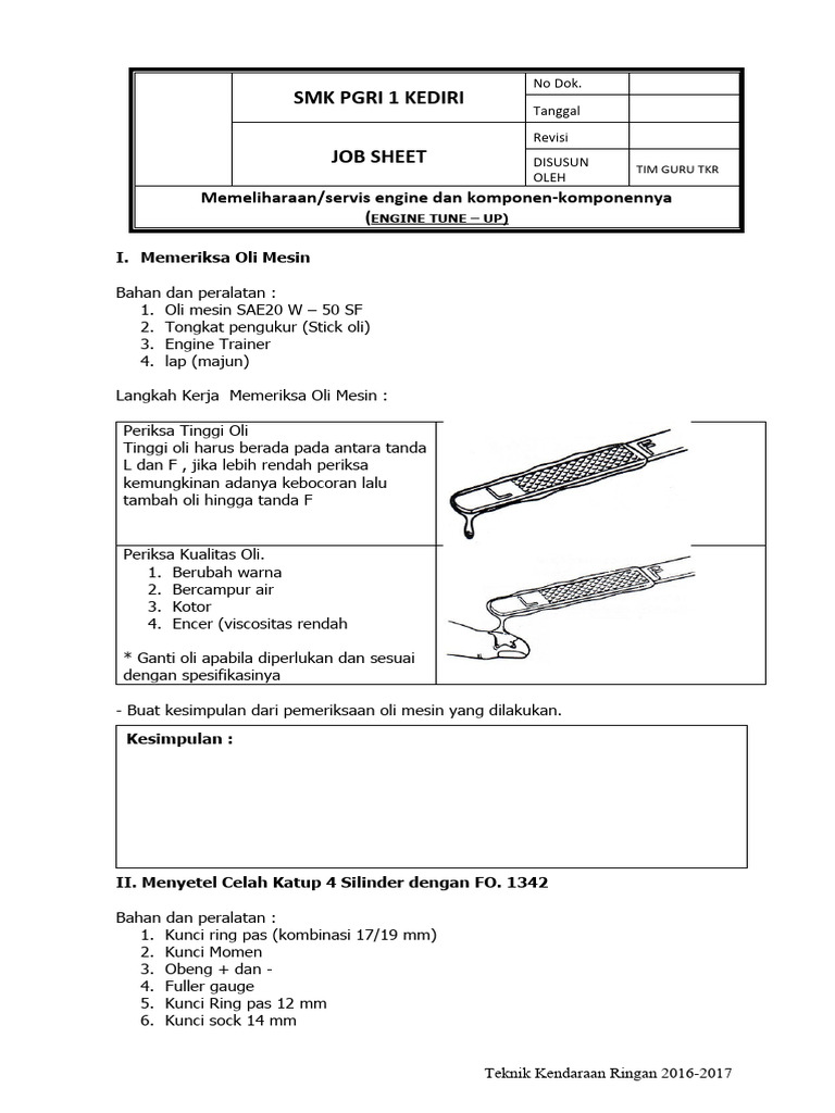 JOB SHEET TKR Memelihara ENGINE | PDF