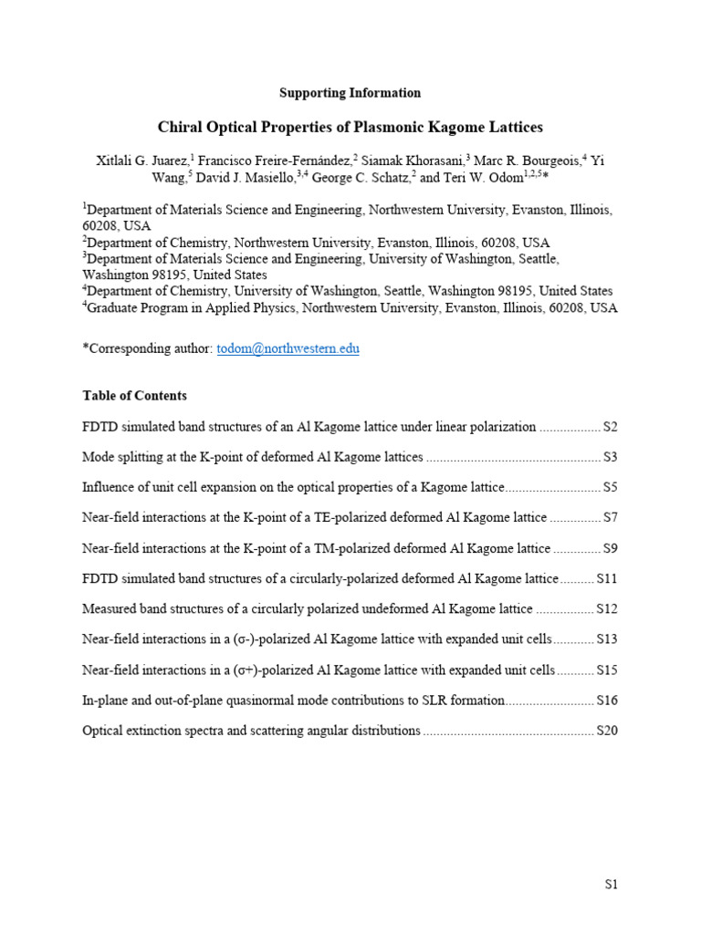 2024 - SI - Chiral Optical Properties of Plasmonic Kagome Lattices | PDF | Electronic Band ...