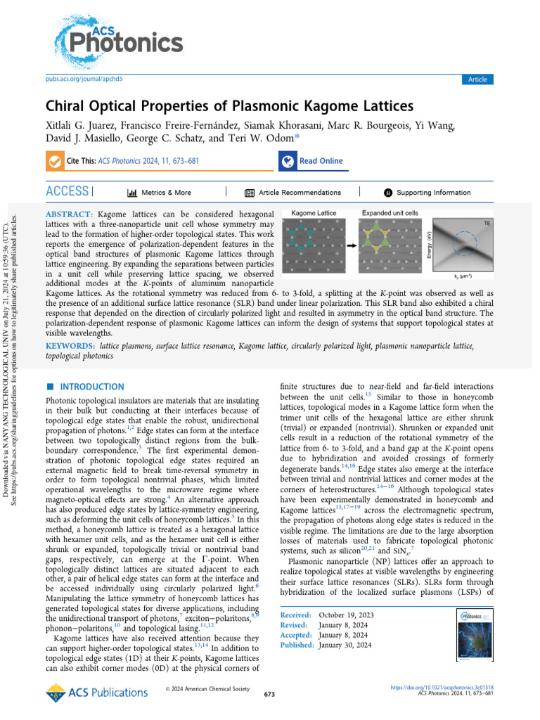 2024 - Chiral Optical Properties of Plasmonic Kagome Lattices | PDF | Polarization (Waves ...