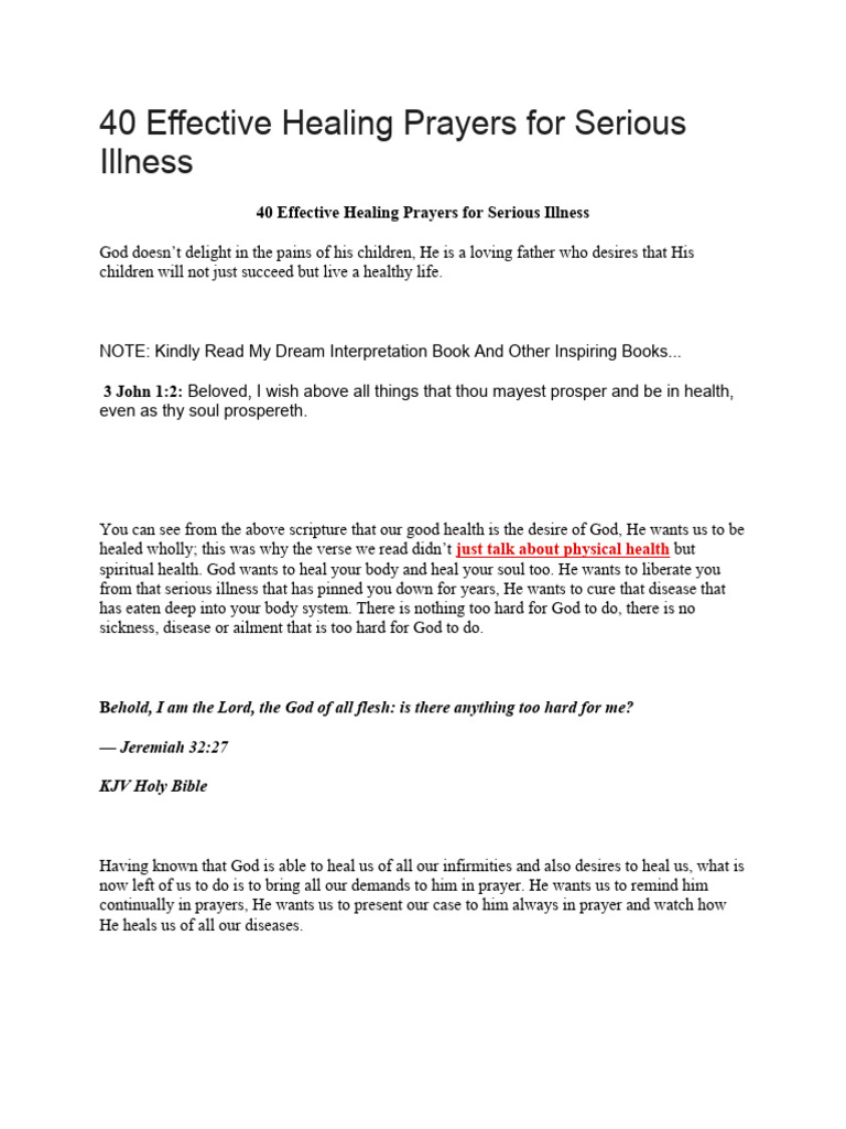 40 Effective Healing Prayers for Serious Illness | PDF | Prayer | Glory ...