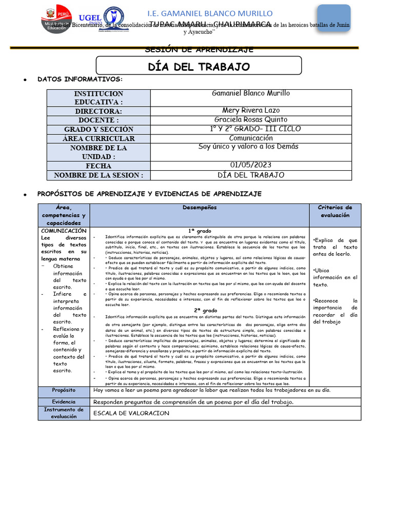 01-05-2024, Sesion d4 Plan Lector Dia Del Trabajo | PDF | Aprendizaje ...