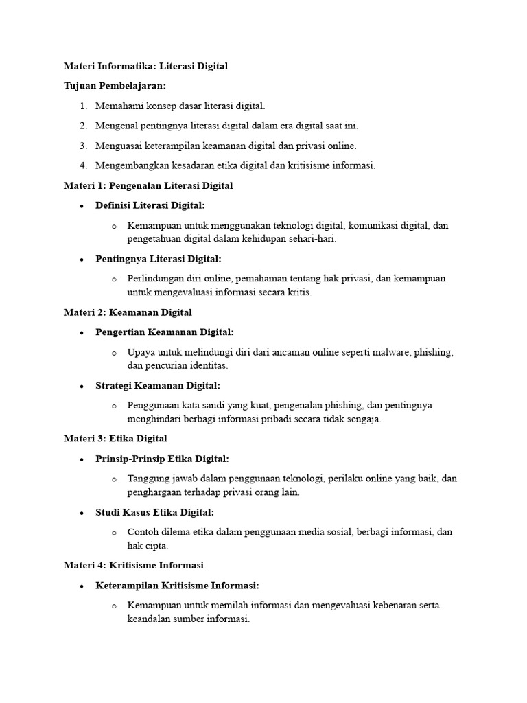Materi Literasi Digital Kelas 10 | PDF | Komputer
