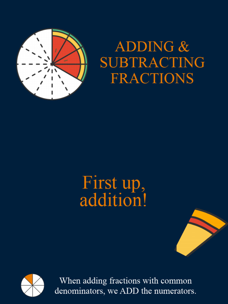 Adding and Subtracting Fractions Maths Presentation in Navy Orange Flat ...