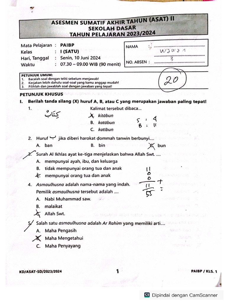 Soal Pas Kls 1 20232024 | PDF