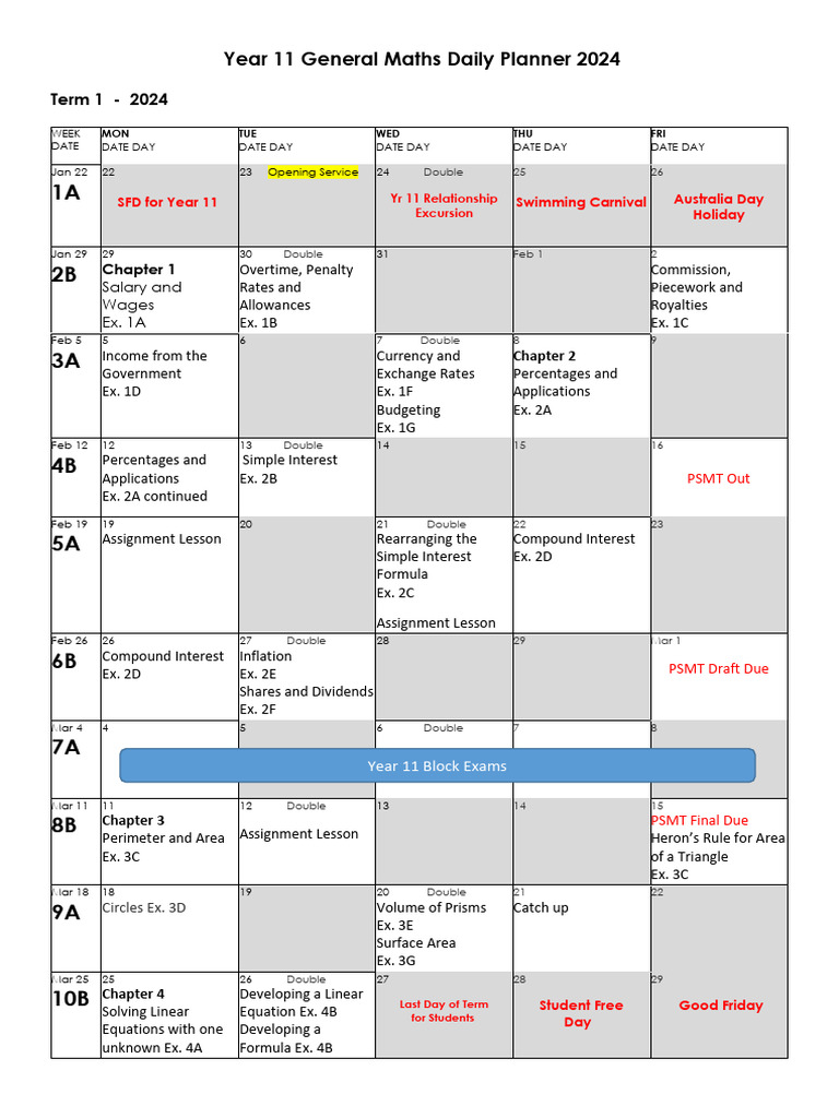 Year 11 Maths Planner 2024 | PDF | Matrix (Mathematics) | Area