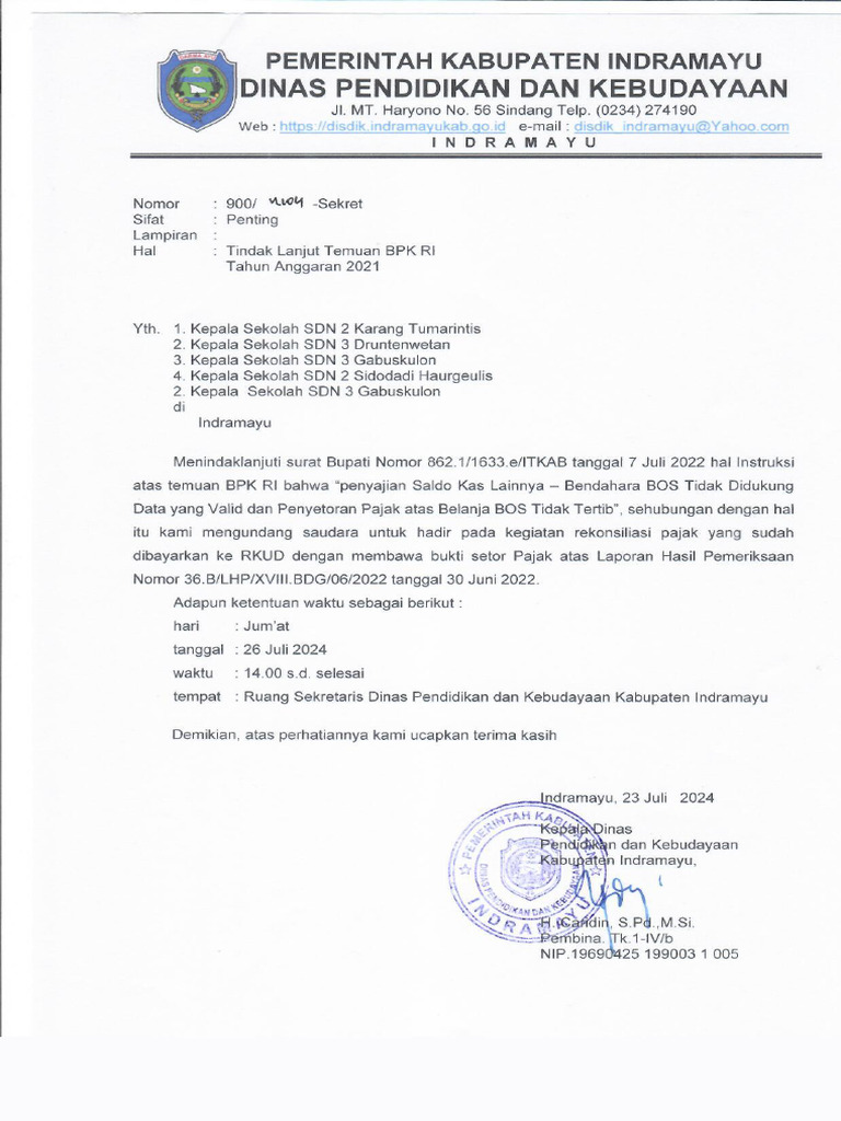 Surat Undangan Tindak Lanjut Temuan BPK Ri Tahun 21 | PDF