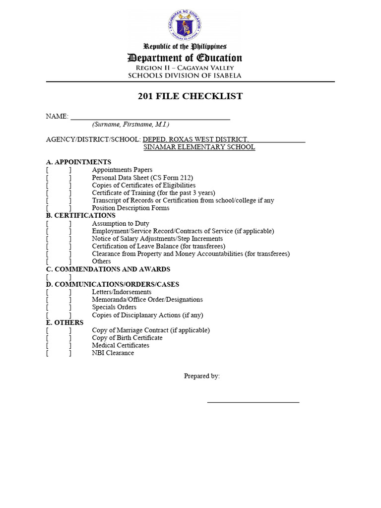 201 File Checklist | PDF