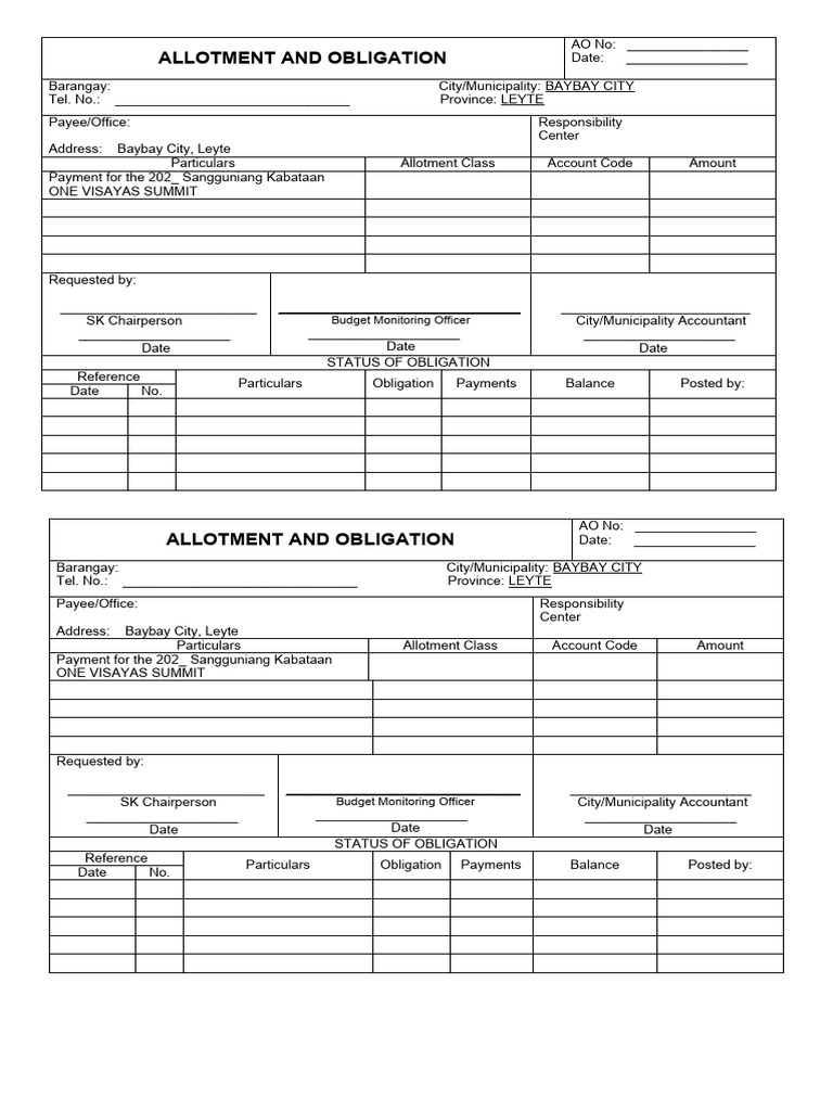 Allotment and Obligation Ao 1 | PDF | Payments | Money