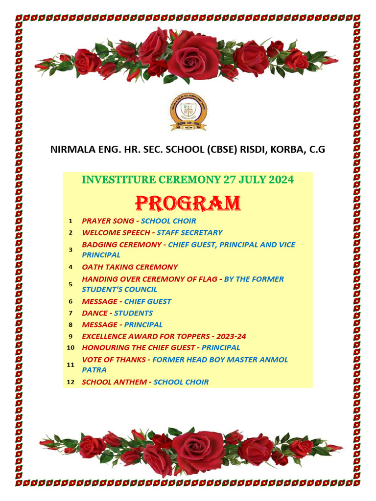Investiture Ceremony Agenda 2024 | PDF | Social Science