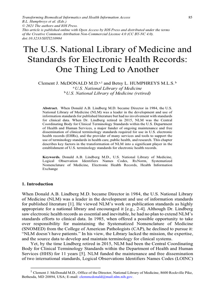 The U S National Library of Medicine and | PDF | Electronic Health ...