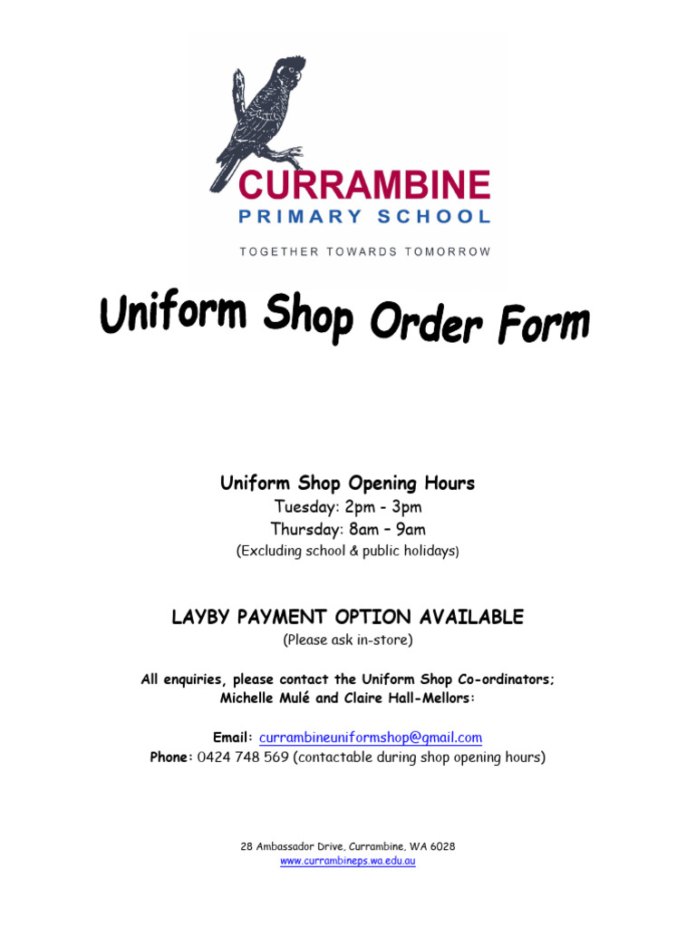 Currambine Uniform Shop Hours & Prices | PDF | Clothing | Fashion