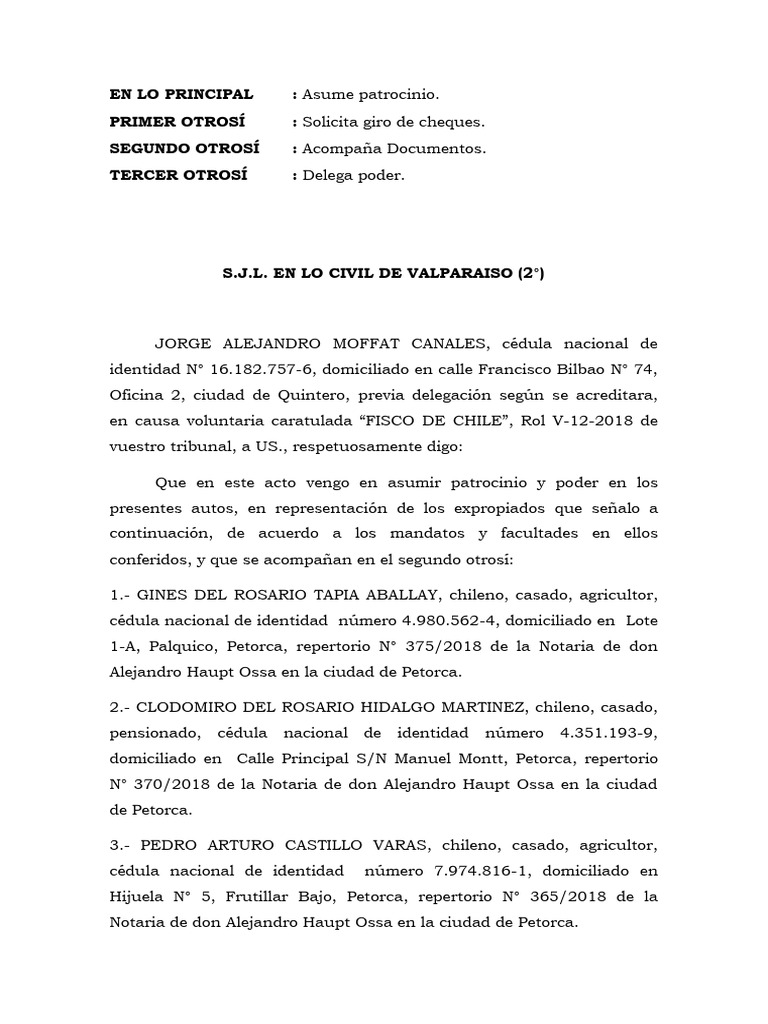 Asunción de Patrocinio y Solicitud de Cheques | PDF | Propiedad | Herencia