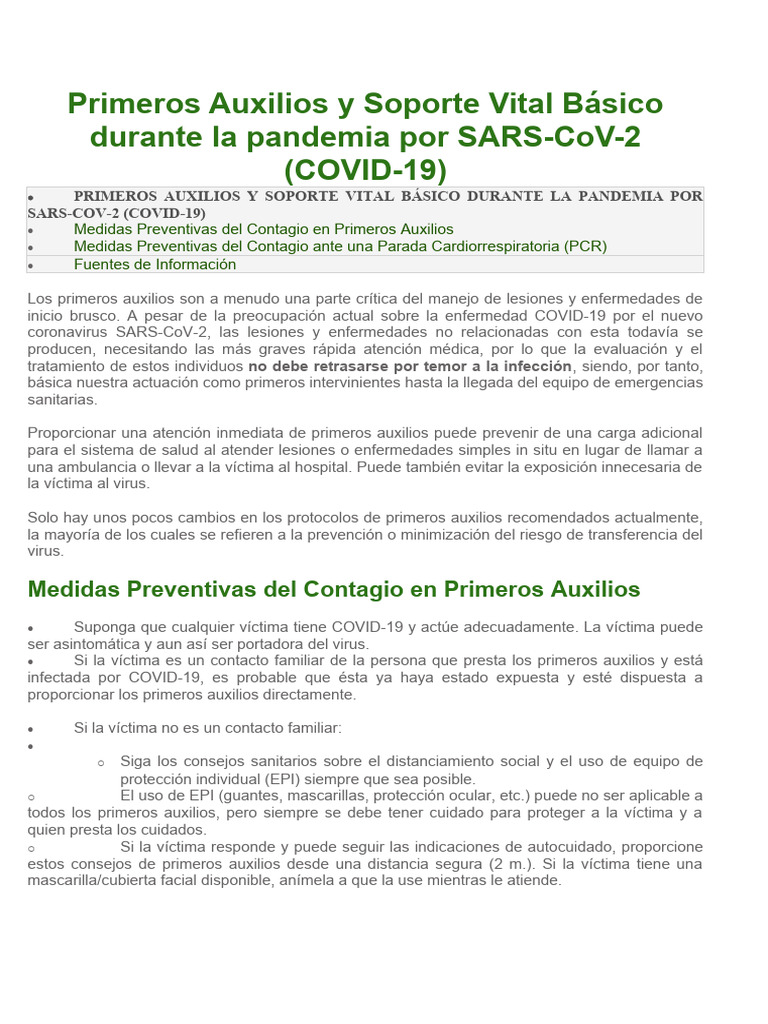 Primeros Auxilios y Soporte Vital Básico durante la pandemia por SARS | Descargar gratis PDF ...