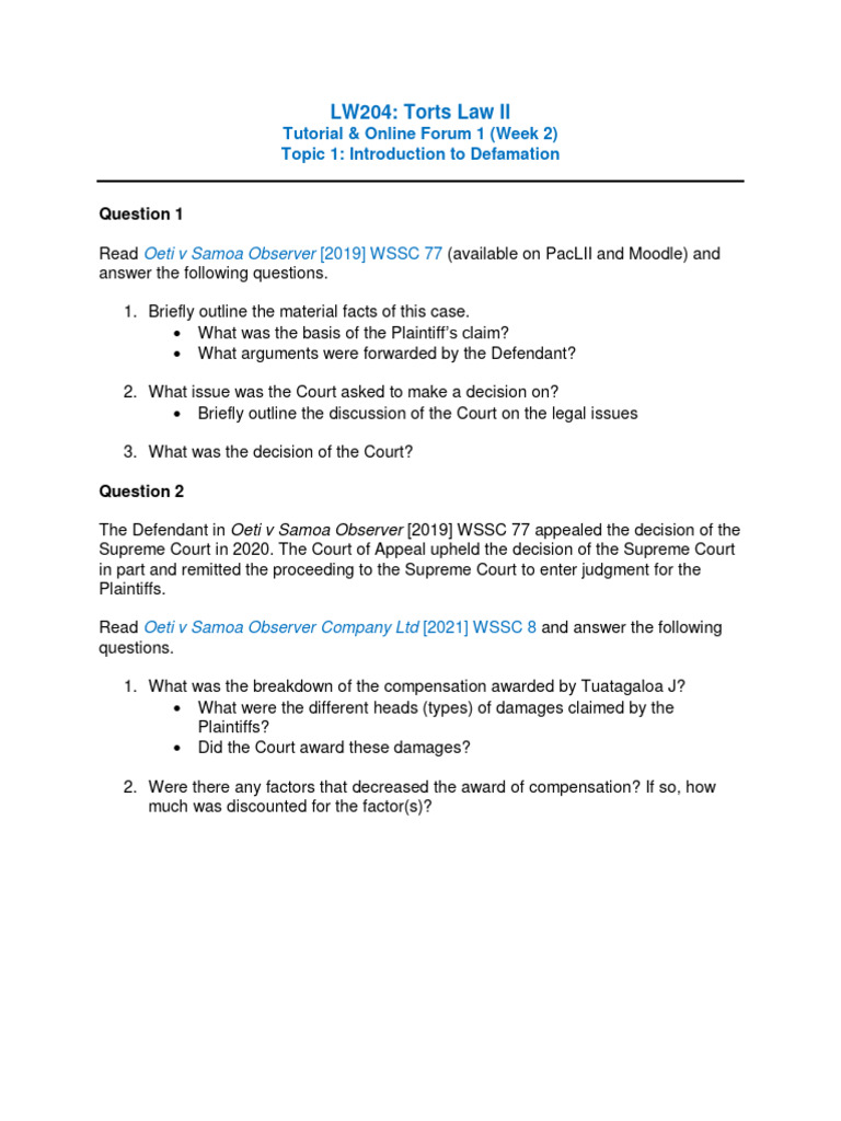 Torts Law II: Defamation Analysis | PDF