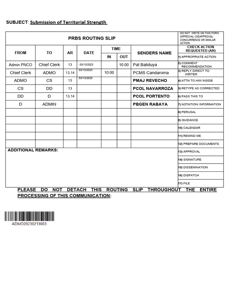 Routing Slip Territorial Strength.. | PDF