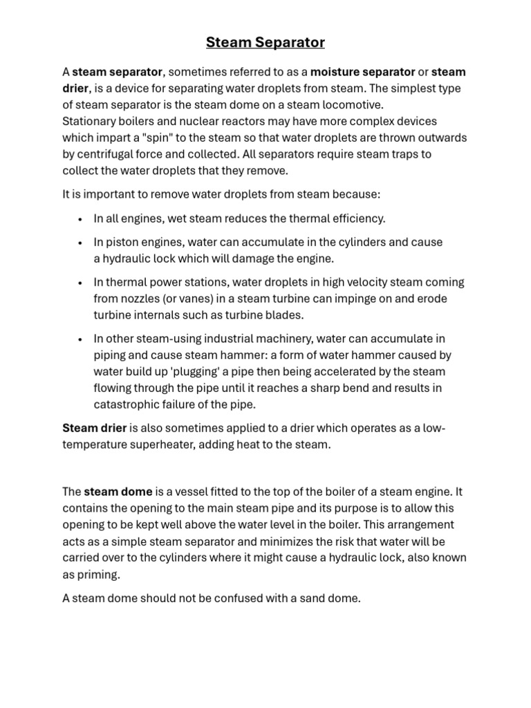 Steam Separator | PDF | Steam Power | Steam Engine