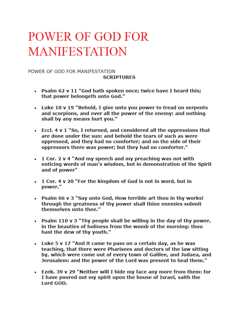 POWER OF GOD FOR MANIFESTATION | PDF | Jesus | Acts Of The Apostles