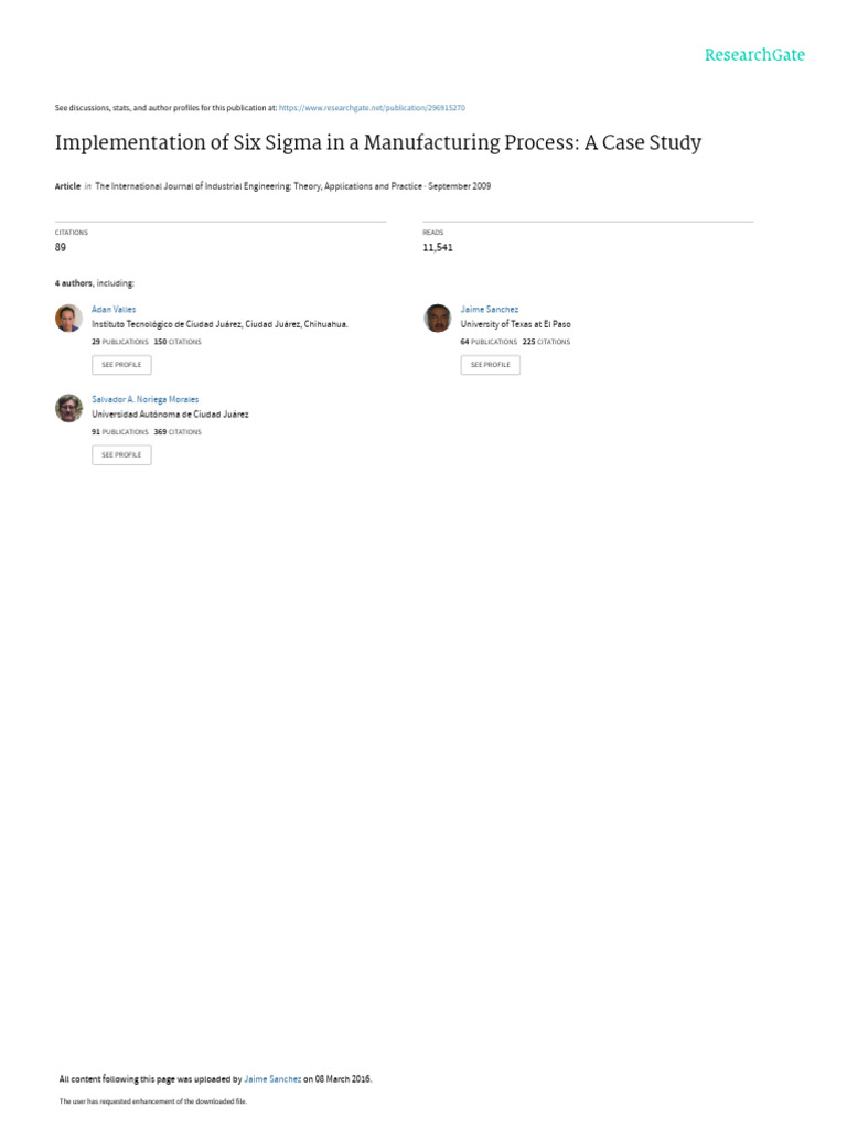 Implementation of Six Sigma in A Manufacturing Process: A Case Study | PDF | Analysis Of ...