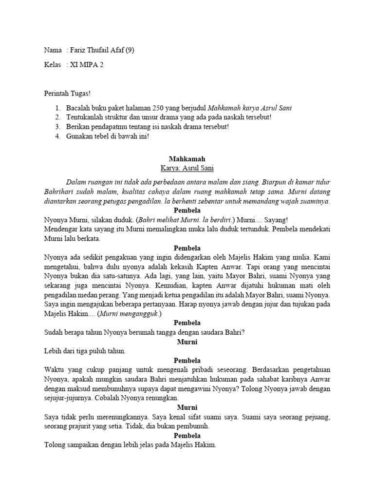 Fariz T. Afaf - LK 3.17 Drama Mengidentifikasi Unsur Dan Struktur Drama - Xi Mipa 2 | PDF ...