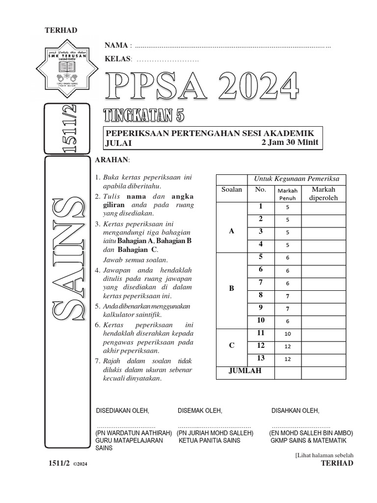Soalan Kertas 2 PPSA Sains TG 5 2024 | PDF