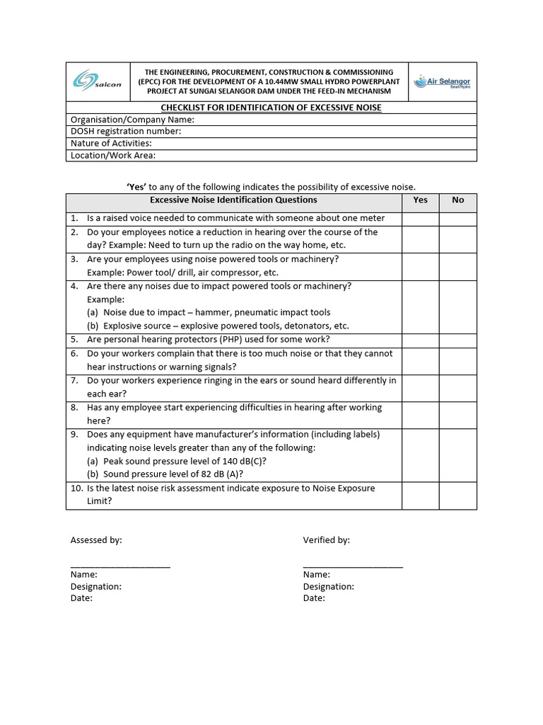 Checklist for Noise Level | PDF