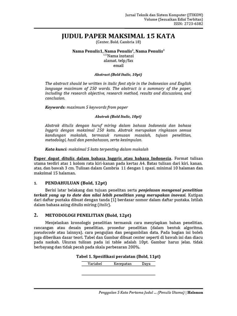 Panduan Penulisan Jurnal JTIKOM | PDF | Komputer